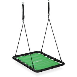 Nestschaukel, Kinder & Erwachsene, bis 100 kg belastbar, BxT: 103 x 77 cm, eckige Netzschaukel outdoor, grün - Relaxdays