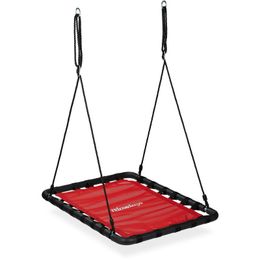 Nestschaukel, Kinder & Erwachsene, bis 100 kg belastbar, BxT: 103 x 77 cm, eckige Netzschaukel outdoor, rot - Relaxdays