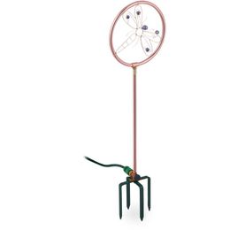 Rasensprenger Libellen-Motiv, 3/4, mit Erdspieß, Sprinkler & Gartendeko, Wasserspiel Garten, Metall, kupfer - Relaxdays