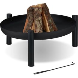 Relaxdays - Feuerschale, ø 80 cm, Feuerwanne aus Stahl, inklusive Schürhaken, Feuerstelle für Garten & Terrasse, schwarz