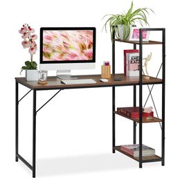 Schreibtisch, Kombination mit Regal, 4 Ablagefächer, für Jugendzimmer & Büro, hbt: 121x120x62cm, braun/schwarz - Relaxdays