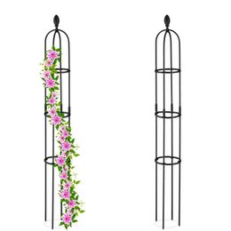 Rankhilfe Obelisk, 2er Set, 160x20 cm, Ranksäule für Kletterpflanzen, Metall, freistehend, Rosenturm, schwarz - Relaxdays
