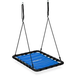Nestschaukel, Kinder & Erwachsene, bis 100 kg belastbar, BxT: 103 x 77 cm, eckige Netzschaukel outdoor, blau - Relaxdays