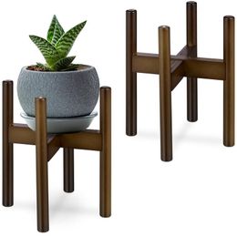 Relaxdays - Pflanzenständer, Bambus Blumenständer im 2er Set, für Blumentöpfe bis 32 cm ø, verstellbar & stapelbar, braun