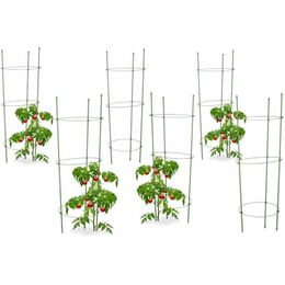 Relaxdays 6x Rankhilfe Tomaten im Set, Höhenverstellbare Ringe, Pflanzstäbe, Balkon, Beet, Kunststoff, 76 cm lang, Grün