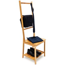 Relaxdays Kleiderstuhl aus Bambus als Herrendiener mit 2 Ablagen hbt 133 x 40 x 42 cm Stummer Diener aus Holz mit 3 Streben als Handtuchstangen Badstuhl mit