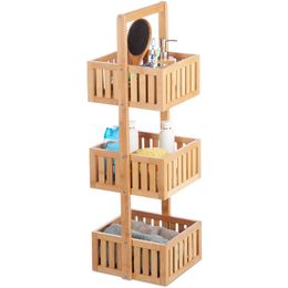 Relaxdays - Badregal Bambus, Holzregal freistehend mit 3 Ablagen, Schmales Standregal Küche, hbt 82,5 x 27 x 26,5cm, natur