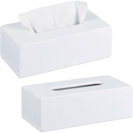 Relaxdays 2 x Kosmetiktuchbox, aus Bambus, Box für Kosmetik- & Taschentücher, Tücherbox nachfüllbar, Taschentuchbox, weiß