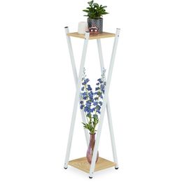 Blumenständer, 2 Etagen in Holzoptik, Metall, mdf, moderner Blumenhocker, hbt: 99 x 29 x 29 cm, weiß/hellbraun - Relaxdays