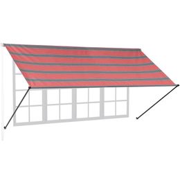 Fallarmmarkise, HxB: 120x350 cm, einziehbar, UV-Schutz, Polyester, Schattenspender Fenster & Balkon, grau/rot - Relaxdays