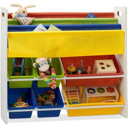 Relaxdays Kinderregal mit Regalboxen u. Hängefächern, Aufbewahrungsregal, buntes Spielzeugregal, HBT 78,5 x 86 x 26,5 cm