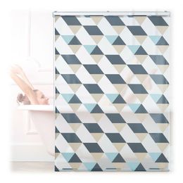 Duschrollo, 120x240 cm, Dreieck Muster, Seilzug, flexible Montage, Duschvorhang für Badewanne & Fenster, bunt - Relaxdays