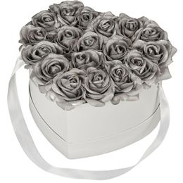 Rosenbox Herz, Flowerbox 18 Rosen, lange haltbar, handgefertigt, Geschenk Muttertag, Valentinstag, weiß/silber - Relaxdays