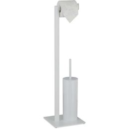 Wc Garnitur, stehender Toilettenpapierhalter, Toilettenbürste mit Bürstenhalter, Stahl, hbt: 72x20x20 cm, weiß - Relaxdays