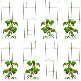 Relaxdays - 8x Rankhilfe Tomaten im Set, Höhenverstellbare Ringe, Pflanzstäbe, Balkon, Beet, Kunststoff, 76 cm lang, Grün