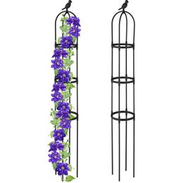 Rankhilfe Obelisk, 2er Set, 160cm hoch, Ranksäule für Kletterpflanzen, Metall, freistehend, Rosenturm, schwarz - Relaxdays