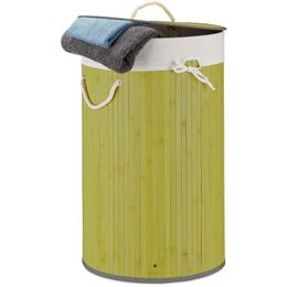 Wäschekorb Bambus, faltbare Wäschetonne mit Deckel, Volumen 70 Liter, Wäschesack Baumwolle, rund ø 41 cm, grün - Relaxdays