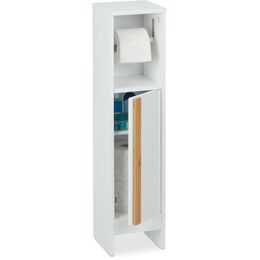 Relaxdays - Toilettenpapierhalter stehend, Badezimmeregal hbt 75,5 x 18,5 x 18,5 cm, mdf & Bambus, wc Papier Schrank, weiß