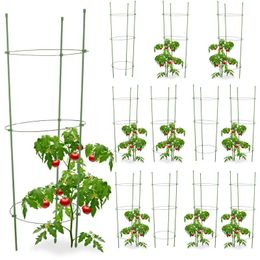 Relaxdays 12x Rankhilfe Tomaten im Set, Höhenverstellbare Ringe, Pflanzstäbe, Balkon, Beet, Kunststoff, 76 cm lang, Grün