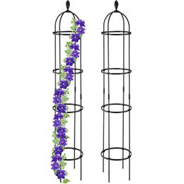 Rankhilfe Obelisk, 2er Set, 190 cm hoch, Ranksäule für Kletterpflanzen, freistehend, Metall Rosenturm, schwarz - Relaxdays