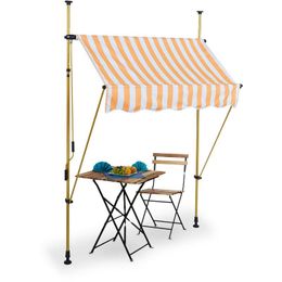 Klemmmarkise, 150 cm breit, höhenverstellbar, ohne Bohren, UV-beständig, Sonnenschutz für Balkon, weiß-orange - Relaxdays