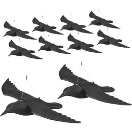 Relaxdays - 10er Set Taubenschreck Krähe, Dekofigur als Vogelscheuche, fliegender Rabe für Taubenabwehr, Gartenfigur Vogel, schwarz