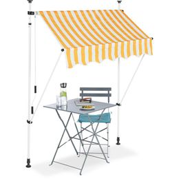 Klemmmarkise, Balkon Sonnenschutz, einziehbar, Fallarm, ohne Bohren, höhenverstellbar, 150 cm breit, gestreift - Relaxdays