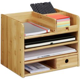 Schreibtisch Organizer, Briefablage A4, Notizzettel und Stifte ordnen, Schublade, Ordnungssystem Büro, Bambus - Relaxdays