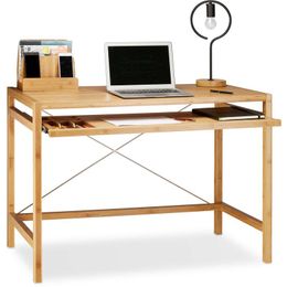 Computertisch Holz, Tastaturauszug, Bürotisch ausziehbar, Schreibtisch massiv, HxBxT: 76,5x106,5x55,5cm, natur - Relaxdays