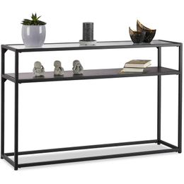 Konsolentisch Glas, transparente Tischplatte, Metallgestell, Ablage, 4-beinig, HxBxT: 70,5x110x30 cm, schwarz - Relaxdays