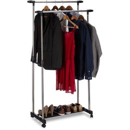 Rollgarderobe mit 2 Kleiderstangen, ausziehbar, Kleiderständer auf Rollen, hbt: 162x150x48 cm, silber/schwarz - Relaxdays