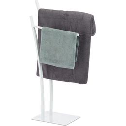 Handtuchständer mit 2 Stangen, Freistehender Handtuchhalter eckig, Badetuchhalter hbt 88 x 43 x 24 cm, weiß - Relaxdays