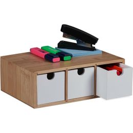 Relaxdays - Schubladenbox, Bambus & mdf, Mini Kommode 3 Schubladen, hbt 9 x 26 x 18 cm, Schreibtisch Organizer, natur/weiß