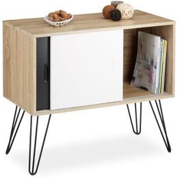 Sideboard Retro, Kommode mit Schiebetüren, Anrichte aus Holz und Metall, hbt: 70 x 80 x 40 cm, schwarz-weiß - Relaxdays