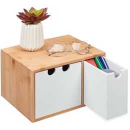 Relaxdays - Schubladenbox, Bambus & mdf, Mini Kommode 2 Schubladen, hbt: 14,5x25x20 cm, Schreibtisch Organizer, natur/weiß