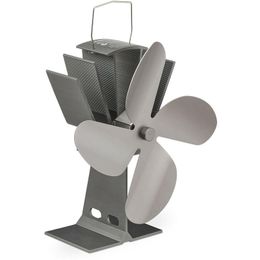 Ofenventilator ohne Strom, geräuscharm, für Kamin & Ofen, hitzebetrieben, 4 Blätter, Kaminventilator, silber - Relaxdays