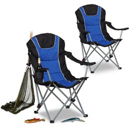 Relaxdays 2x Campingstuhl faltbar, gepolsterte Lehne, verstellbar, Angelstuhl, Faltsessel, HBT: ca. 108 x 90 x 72 cm, blau-schwarz
