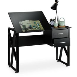 Schreibtisch neigbar, verstellbare Arbeitsfläche, Laptoptisch oder Zeichentisch, hbt 75x110x55cm, schwarz - Relaxdays