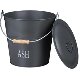Ascheeimer mit Deckel, 12 Liter, Kohle & Asche, runde Aschetonne mit Tragegriff, Kamin, Ofen & Grill, grau - Relaxdays