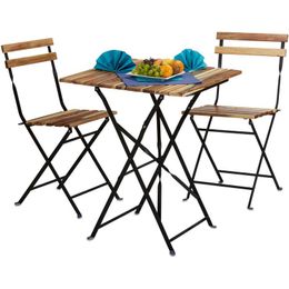 Relaxdays Gartenmöbel Set Natur, Holz, 3-teilig, klappbar, Bistro Set, Tisch H x B x T: 76 x 60 x 60 cm, naturfarben