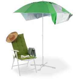 Relaxdays Sonnenschirm Strandmuschel, mit Erdspieß, Tragetasche, UV Schutz 50, HxD: 210x175cm, 2in1 Strandschirm, grün