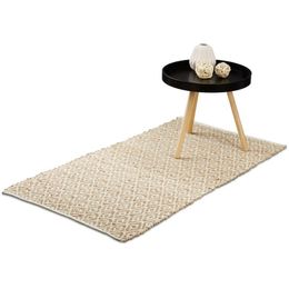 Läufer, Jute & Baumwolle, 70x140 cm, Teppich für Flur, Küche, Schlafzimmer, rutschfest, Karomuster, hellbraun - Relaxdays