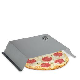 Bbq Pizzaaufsatz, mit Thermometer, Pizzahaube Edelstahl, hbt: 10 x 55,5 x 40 cm, Pizza Grillaufsatz, silber - Relaxdays