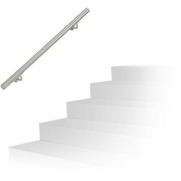 Handlauf, 201er Edelstahl, matt, rundes Treppengeländer, innen & außen, 100 cm, ø 38 mm, mit Halterung, silber - Relaxdays