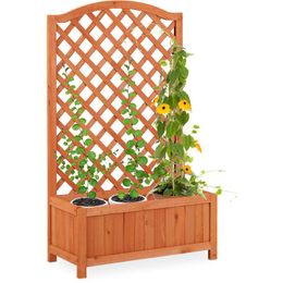 Relaxdays - Rankkasten mit Rankgitter, wetterfest, Holz, Balkon, Garten, Rosen, Wein, 20 l Kübel, Rankhilfe, orangebraun