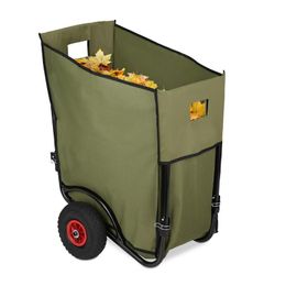 Laubwagen, großer Gartentrolley, klappbare Laubkarre für den Garten, 2 Luftreifen, Laubsack 160 Liter, grün - Relaxdays