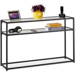 Konsolentisch, 2 Ablagen, schmaler Eingangstisch, Flur & Wohnzimmer, Metall, Glas, hbt: 70x110x30 cm, schwarz - Relaxdays