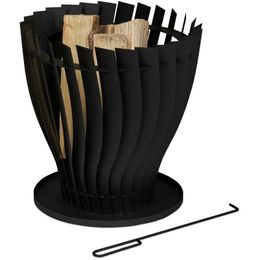 Feuerkorb, runder Brennkorb mit Schürhaken, h x d: 42 x 40 cm, Feuerschale Stahl, Garten & Terrasse, schwarz - Relaxdays