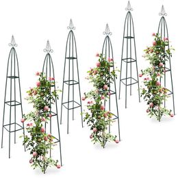 Relaxdays 6x Rankturm, Garten Obelisk, freistehende Rankhilfe für Kletterpflanzen, Ranksäule, Metall, hbt 192 x 35 x 35 cm, grün