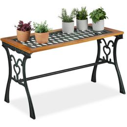 Relaxdays Gartentisch rechteckig, Outdoor, Vintage-Design, Holz & Gusseisen, HBT 58x98x47 cm, Balkontisch, natur-schwarz